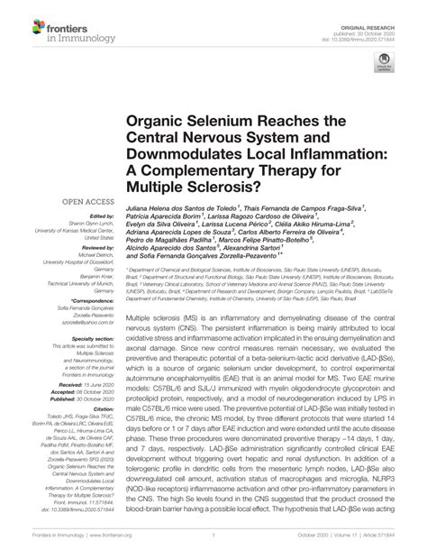 Pdf Organic Selenium Reaches The Central Nervous System And
