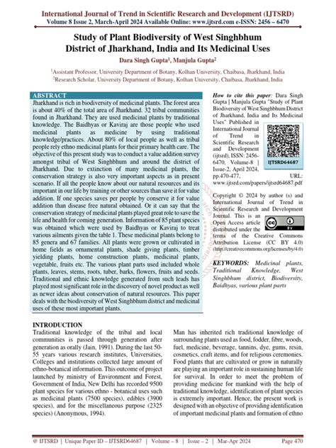 Study Of Plant Biodiversity Of West Singhbhum District Of Jharkhand