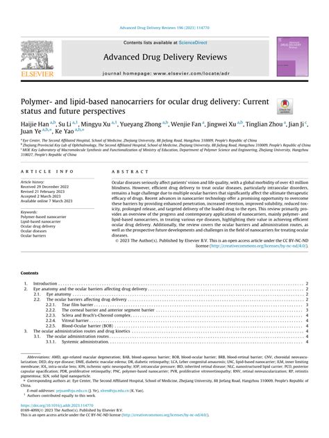 Pdf Polymer And Lipid Based Nanocarriers For Ocular Drug Delivery