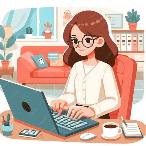 Woman Typing Cartoon Style Vector Illustration Typing Illustrator Premium Ai Generated Image