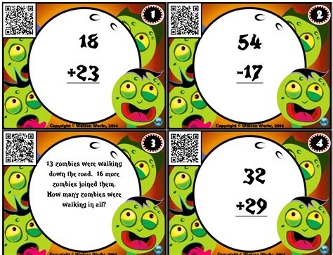 Zombie Math Task Cards 2 Digit Addition And Subtraction With Without