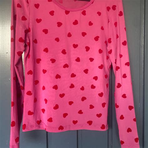 Pink Love Heart Mesh Shirt Size 8 10 Depop