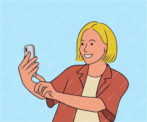 Premium Vector Smiling Girl Taking Selfie Using Smartphone Illustration
