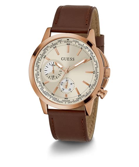 Guess Mens Brown Rose Gold Tone Multi Function Watch Gw0540g4 Guess