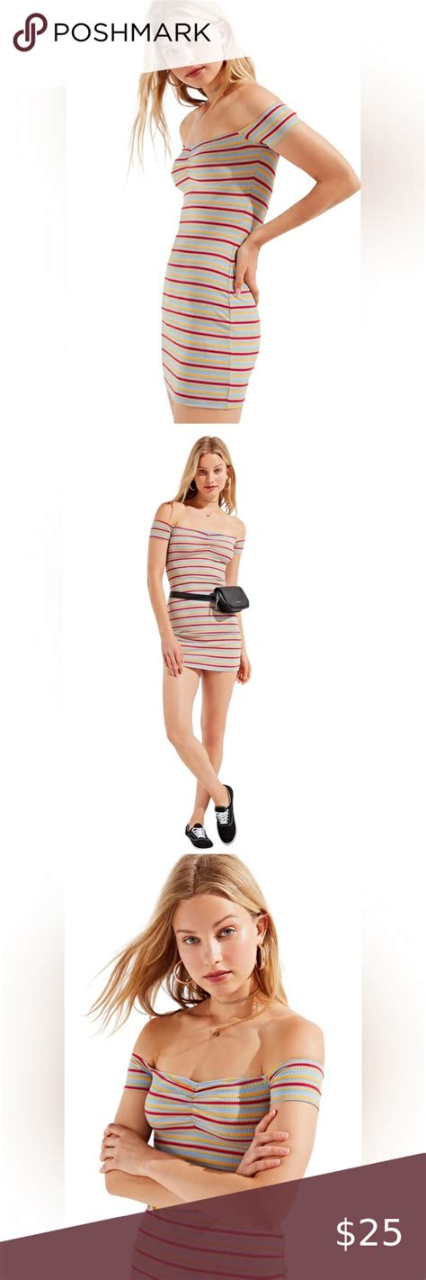 Urban Outfitters Off The Shoulder Striped Bodycon Mini Dress Xs Color