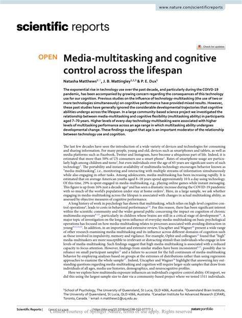 Pdf Media Multitasking And Cognitive Control Across The Lifespan