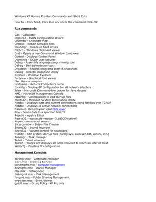 Windows XP Home Pro Run Commands An PDF