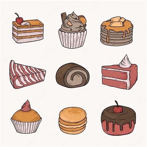 Premium Vector Set Of Cake And Dessert Hand Drawn Illustration