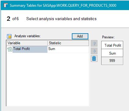 Total Profit Variable And Sum Statistic