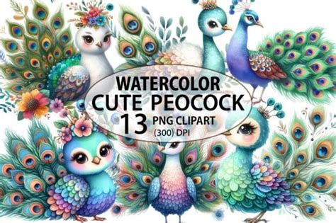 Watercolor Cute Peacock Collection Graphic By Creative Art · Creative
