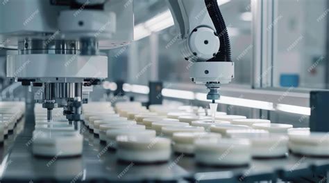 Industrial Robot Inspecting Products For Quality Control And Defect Detection On A Conveyor Belt Industrial Robot Inspecting Products For Quality Control And Defect Detection On A Conveyor Belt