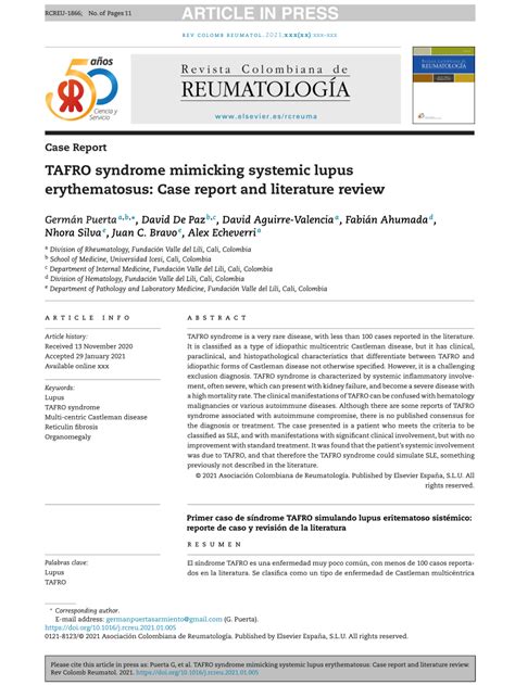 Pdf Tafro Syndrome Mimicking Systemic Lupus Erythematosus Case Report And Literature Review