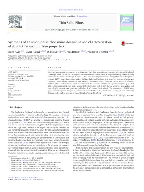 Pdf Synthesis Of An Amphiphilic Rhodamine Derivative And