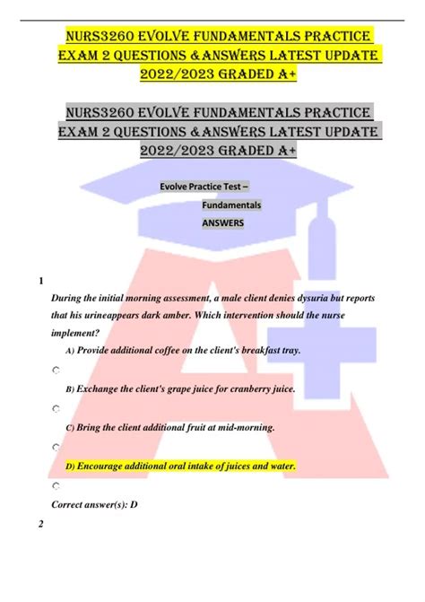 Nurs3260 Evolve Fundamentals Practice Exam 2 Questions Andanswers Latest
