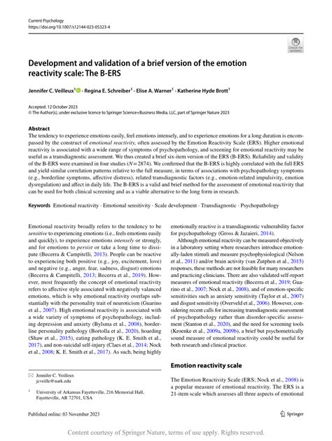 Development And Validation Of A Brief Version Of The Emotion Reactivity