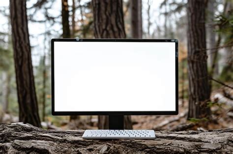 Premium Photo A Computer Monitor Sitting On Top Of A Tree Stump