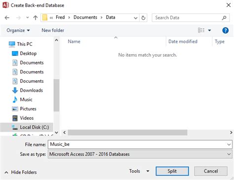 Access 2016 Split A Database