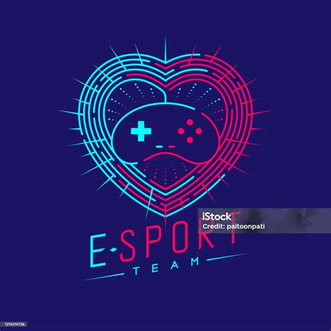 Esport 로고 아이콘 개요 스트로크 하트 러브 프레임 및 반경 조이 패드 또는 컨트롤러 게이밍 기어 디자인 일러스트 레이션