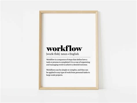 Workflow Definition Wall Art Printable Dictionary Meaning Cubicle