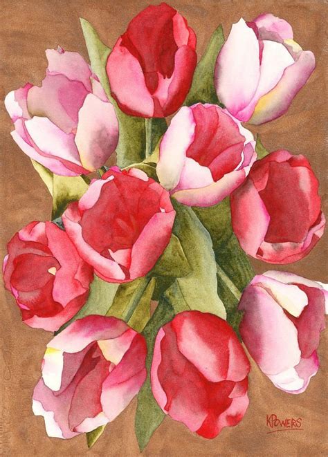 Ken Powers WATERCOLOR Untitled Watercolor Tulips Flower Art