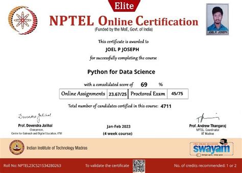 Joel P Joseph On Linkedin Nptel Iitmadras Python Datascience