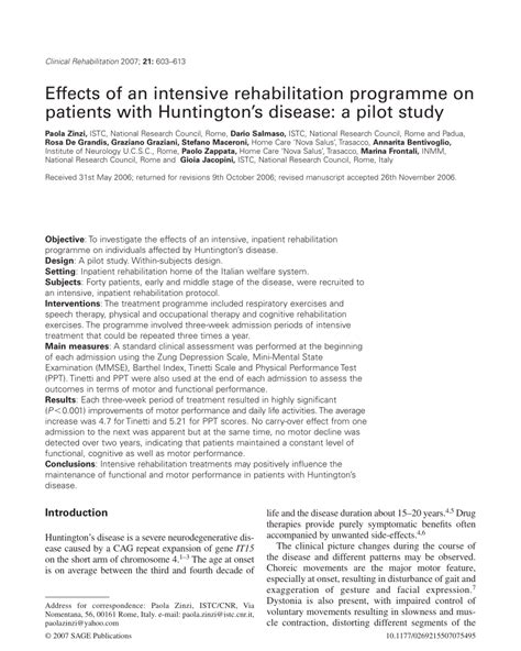Pdf Effects Of An Intensive Rehabilitation Programme On Patients With