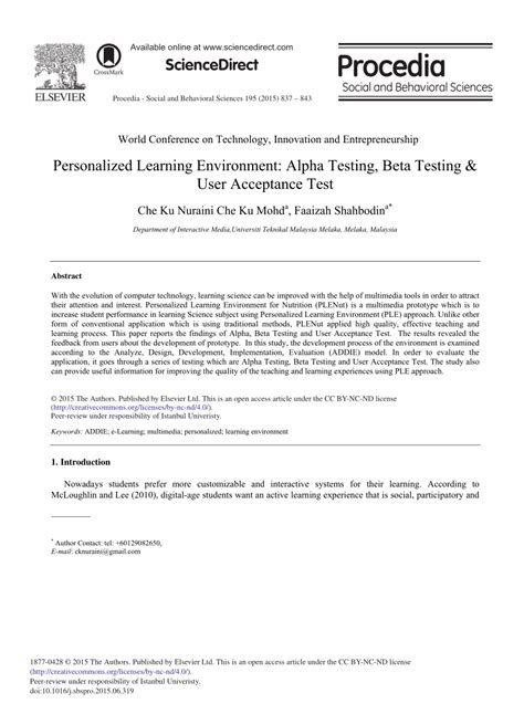 Pdf Personalized Learning Environment Alpha Testing Beta Testing And User Acceptance Test