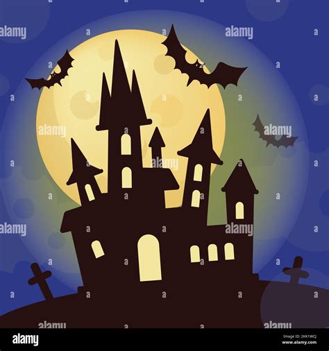 Halloween Castle Mystic Holiday Cartoon Hand Drawn Flat Design Bat
