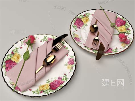 现代餐具组合 建e网3d模型下载网