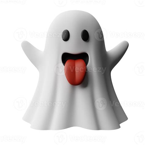 3d Rendering Illustration Scary White Ghost With Tongue Out Floating
