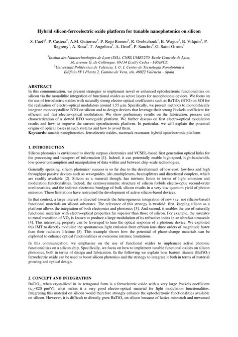 Pdf Hybrid Silicon Ferroelectric Oxide Platform For Tunable Nanophotonics On Silicon