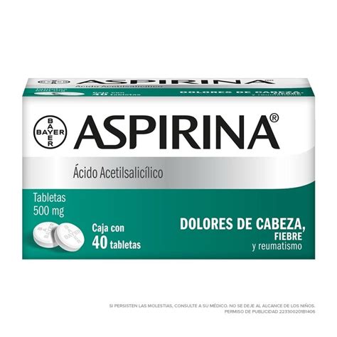 Analgésico Aspirina 40 tabletas ácido acetilsalicílico 500 mg Walmart