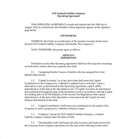 Operating Agreement For C Corporation Template