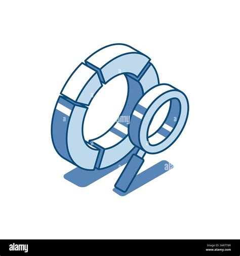 Isometric Vector Circular Chart And Magnifying Glass Linear Icon In