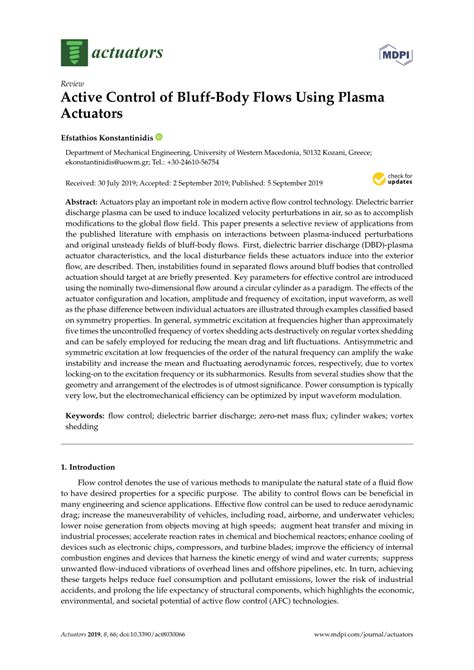Pdf Active Control Of Bluff Body Flows Using Plasma Actuators