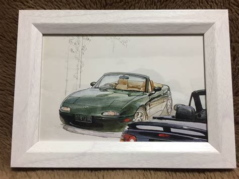 【目立った傷や汚れなし】【展示品】bowイラスト ユーノス ロードスター Vスペシャル Na 額付き カタログ カッティング 額サイズ185