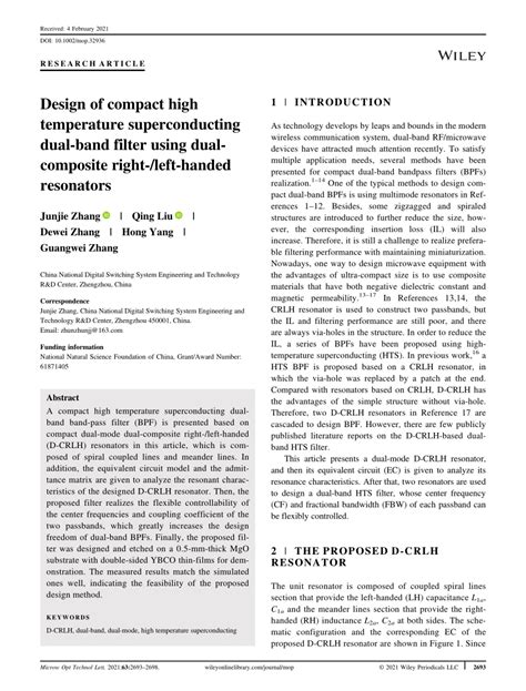 Design Of Compact High Temperature Superconducting Dual‐band Filter Using Dual‐composite Right
