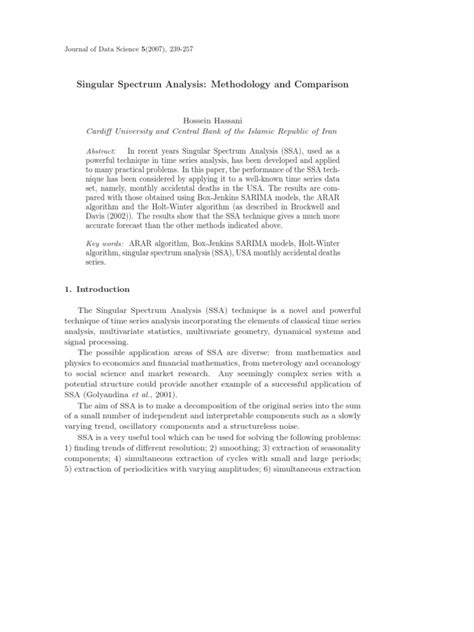 Singular Spectrum Analysis Methodology And Comparison Pdf Time