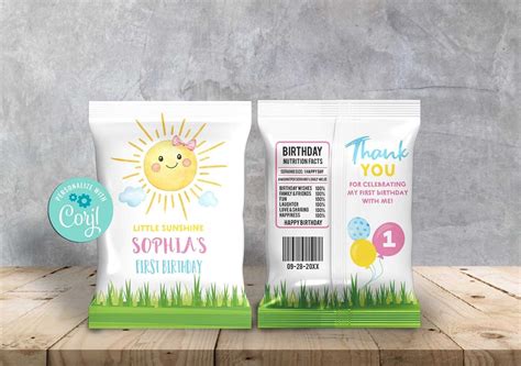 Sunshine Chip Bag Template Snack Bag Edit Corjl Sun Shine Birthday You