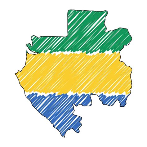 가봉 지도 손으로 그린 스케치 벡터 개념 그림 플래그 어린이 드로잉 낙서 지도 흰색 배경 벡터 일러스트 레이 션에 고립 된 Infographic 브로셔 및 프레 젠 테이