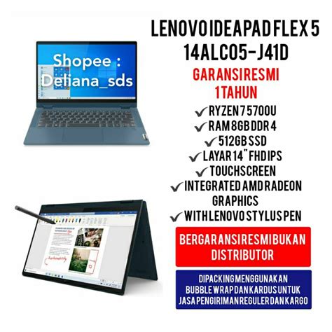 Jual Lenovo Ideapad Flex 5 14ALC05 J41D Amd Ryzen 7 5700U 8GB 512GB Ssd Touchscreen Garansi