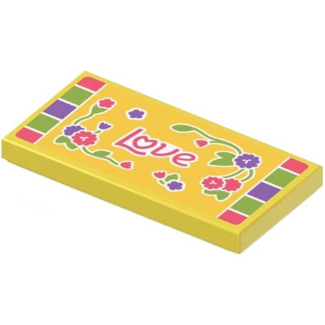 Lego Yellow Tile 2 X 4 With ‘love And Flowers Sticker 87079 Brick