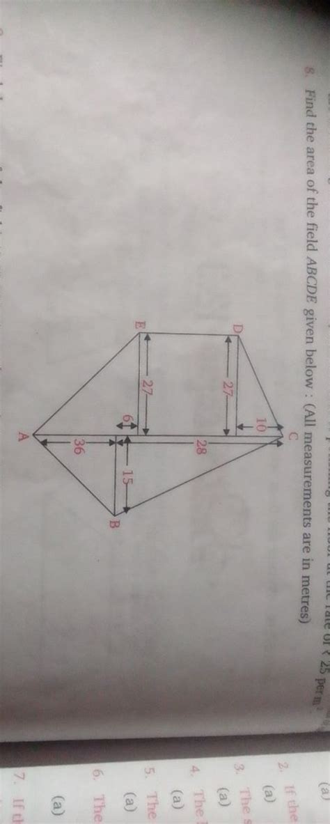 8 find the area of the field abcde given below all measurements are i
