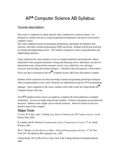 Ap Computer Science Syllabus Pdf Method Computer Programming