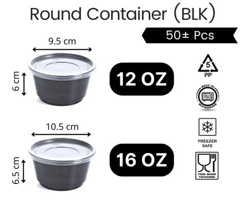 12oz 16oz Black Round Container Pp Bowl Ec 12 Ec 16 50sets± Disposable