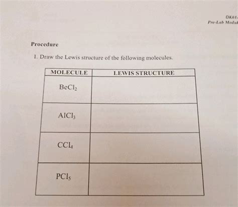 DKOt Pre Lab Medu Procedure 1 Draw The Lewis StudyX