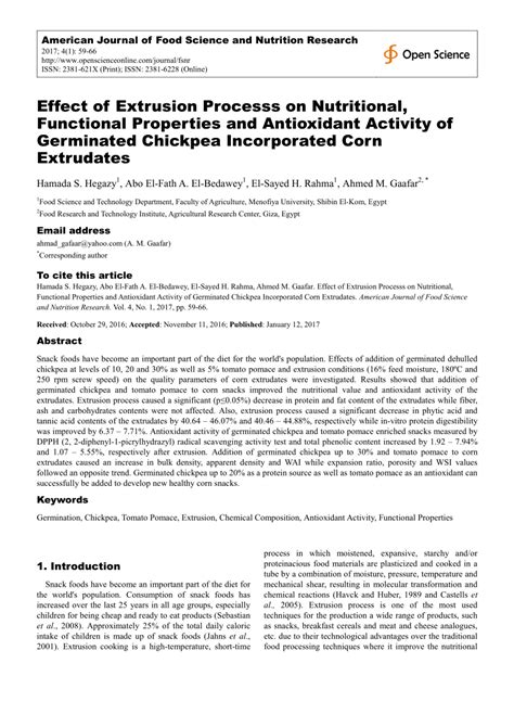 Pdf Effect Of Extrusion Processs On Nutritional Functional Properties And Antioxidant