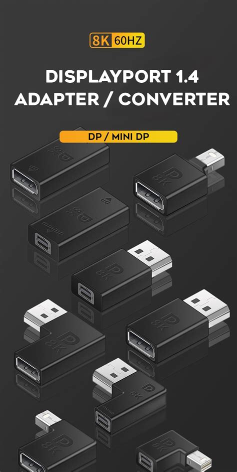 Mini Display Port 90 Degree 8k Dp 1 4 Adapter L Shaped Angle Male To Female Connector Extender