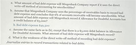 A What Amount Of Bad Debt Expense Will Mingenback Chegg