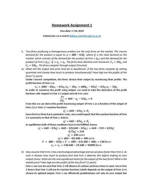 Industrial Economics Homework Assignment 1 Plus Solution Pdf Profit